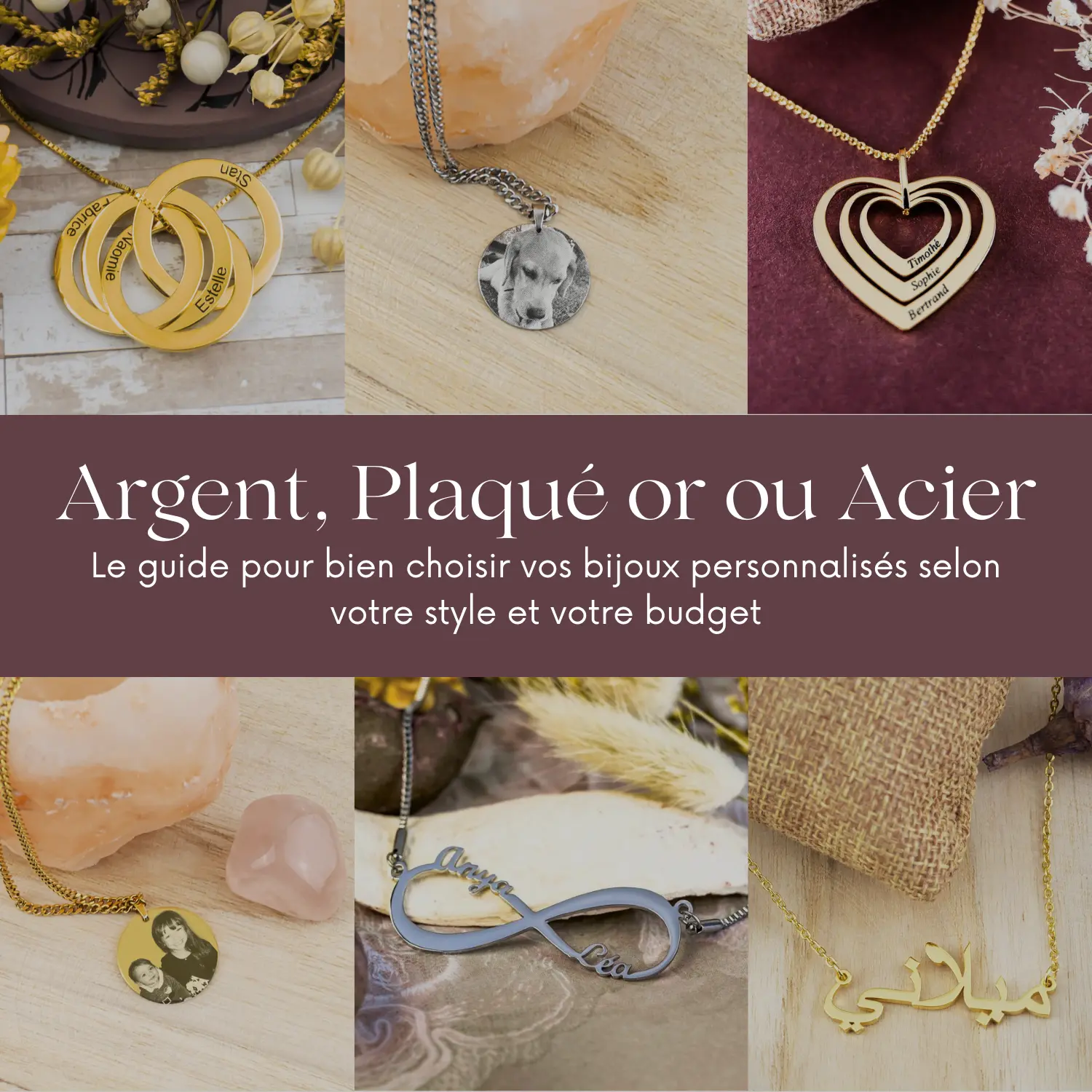 Comparatif matériaux bijoux personnalisés: Argent, plaqué or, Acier